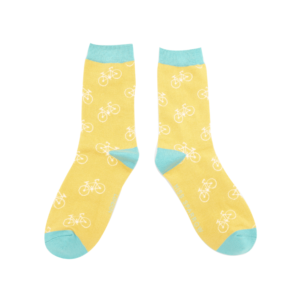 Yellow bike socks (Miss Sparrow) – Walk Wheel Cycle Trust Shop